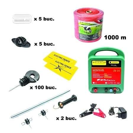Kit complet gard electric 12/220V, 6.5 Joule, lungime fir 2x500m ...